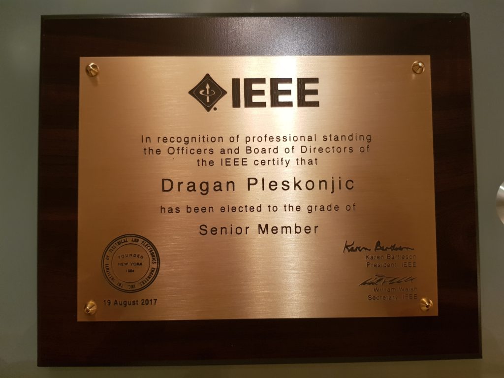 IEEE Senior Member plaque | Dragan Pleskonjic